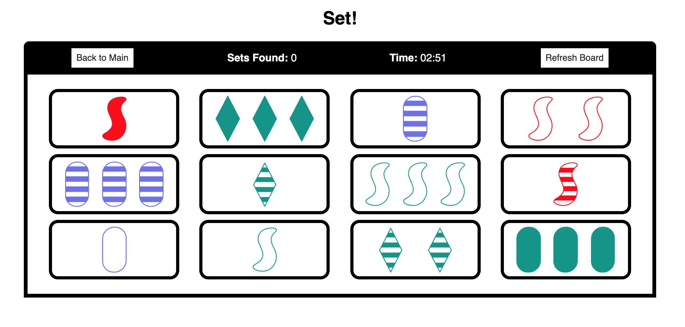 GitHub - Epicplant/Set: Web version of the "Set!" card game to practice javascript